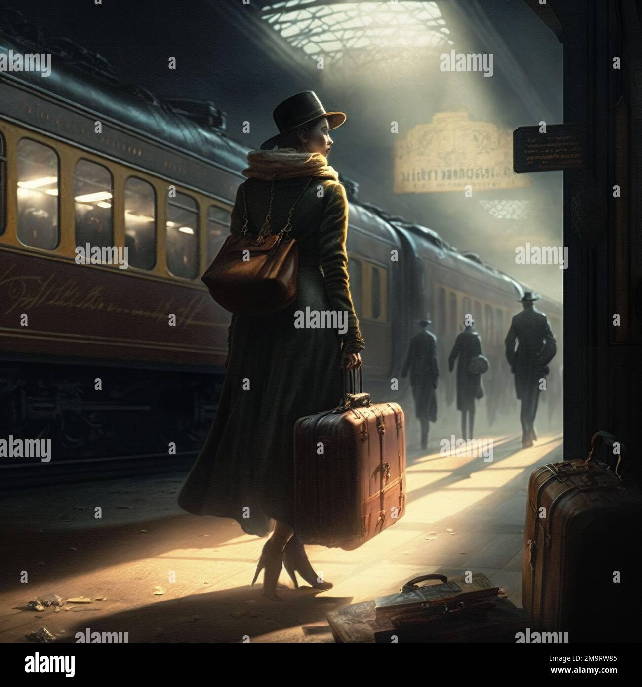 A woman leaving for a trip with train Stock Photo - Alamy