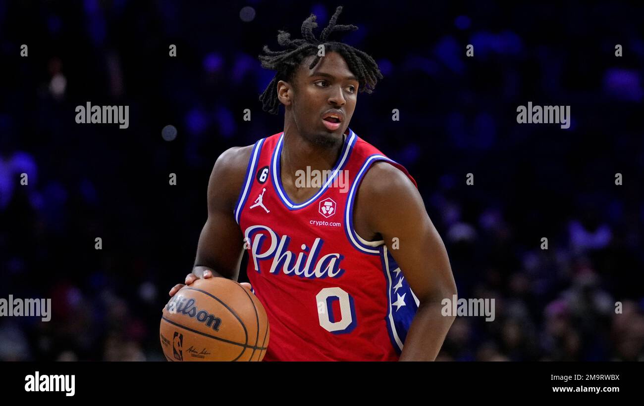 Philadelphia 76ers' Tyrese Maxey plays during an NBA basketball game ...