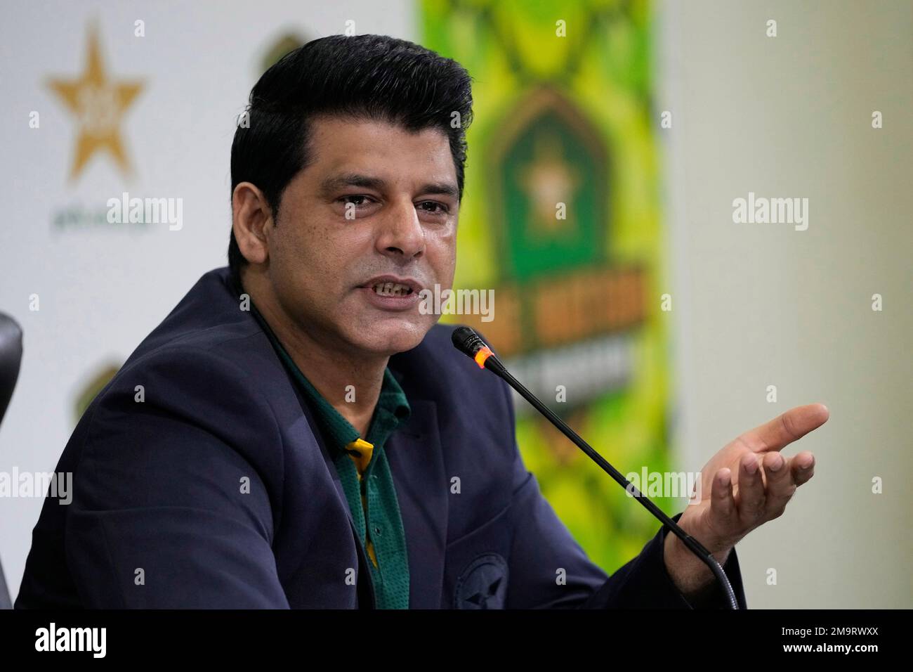 Chief selector of the Pakistan cricket squad Mohammad Wasim gives a ...