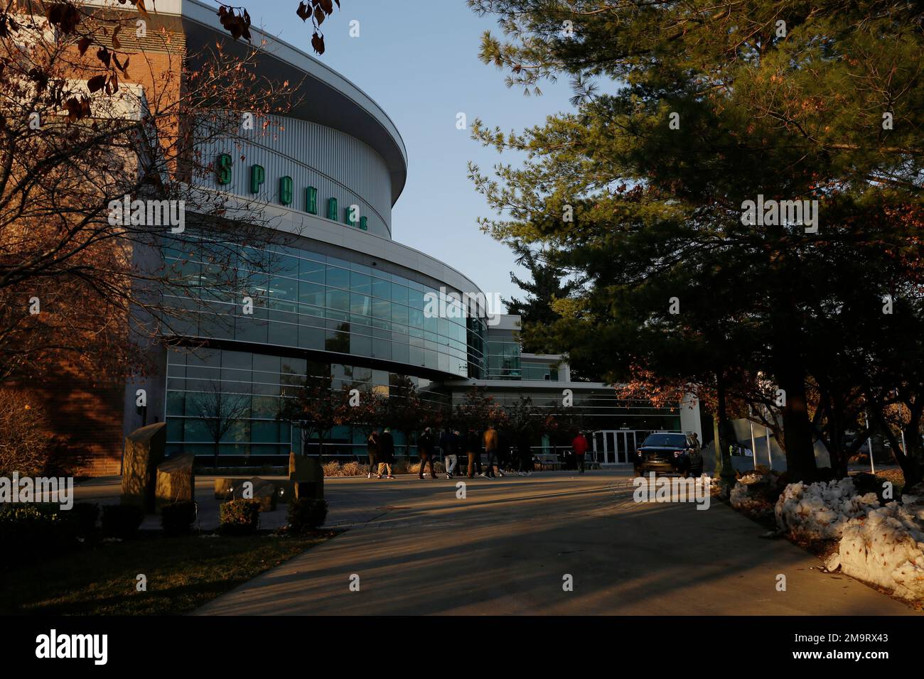 Fans arrive at the Spokane Veterans Memorial Arena before an NCAA ...