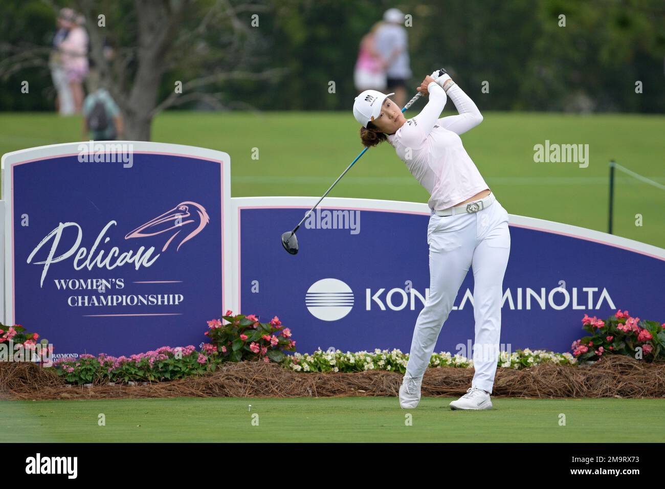 Yu Liu, of China, watches after hitting her tee shot on the fourth hole ...