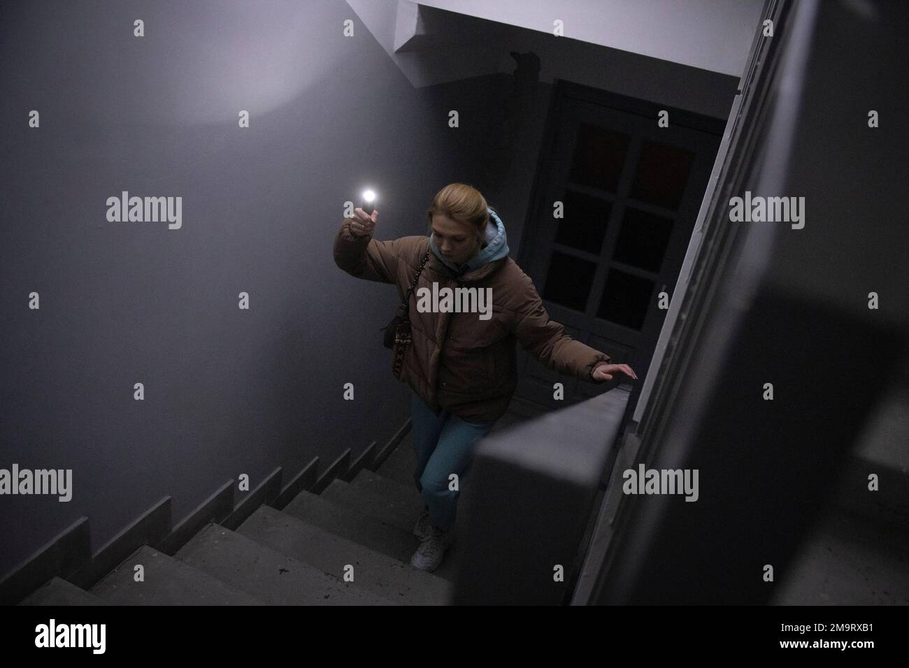 Anastasia Pyrozhenko, 25, climbs the stairs in her multi-storey ...