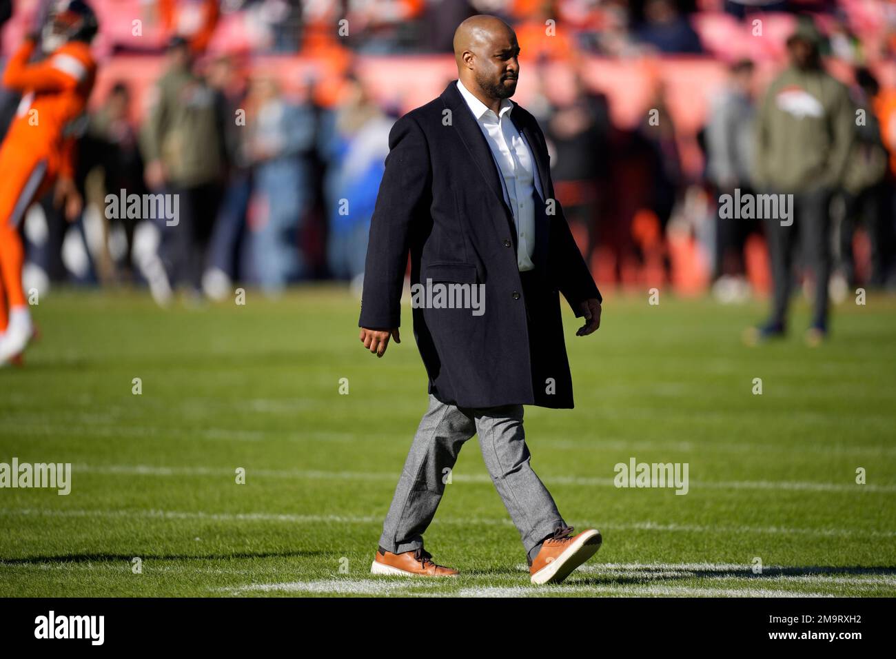 Denver Broncos president Demani Leech in the first half of an NFL ...