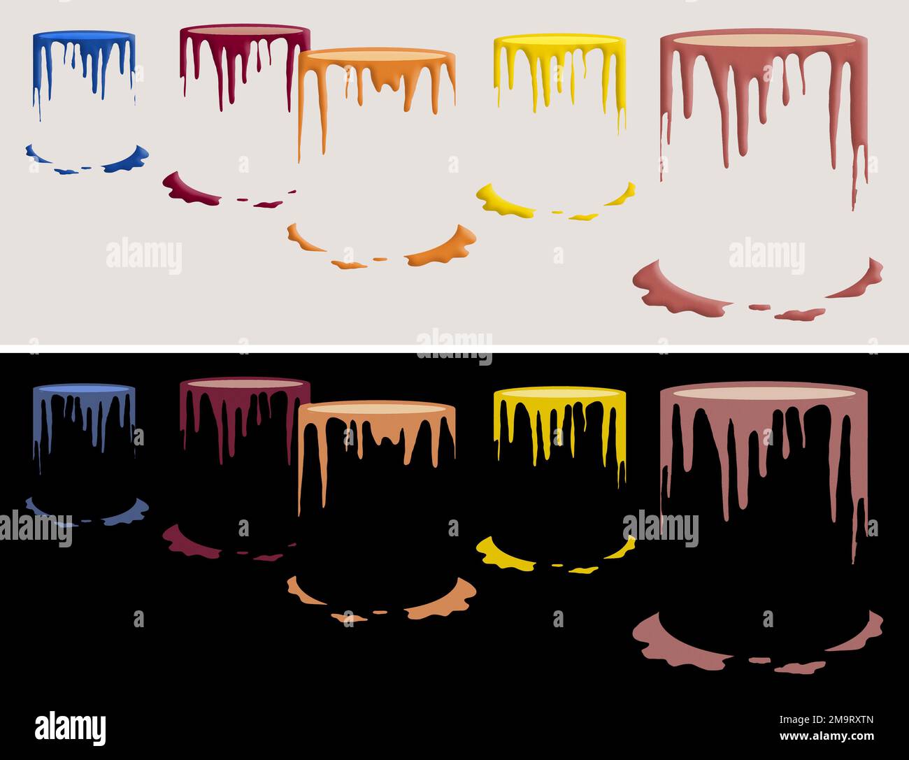 Spilled paint and one gallon paint buckets are seen in this 3-d ...