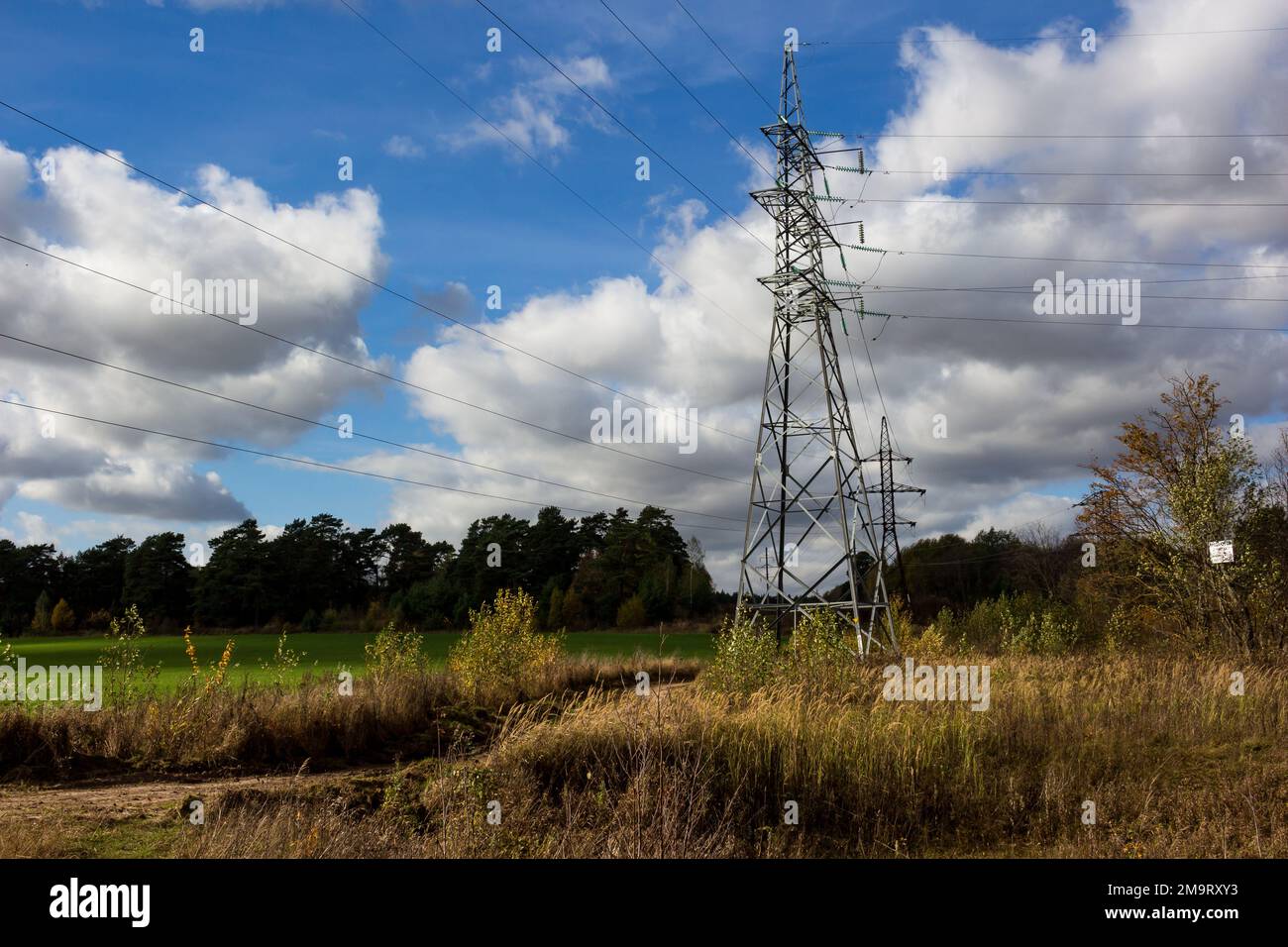 Poles of high-voltage power lines in rural areas Stock Photo - Alamy