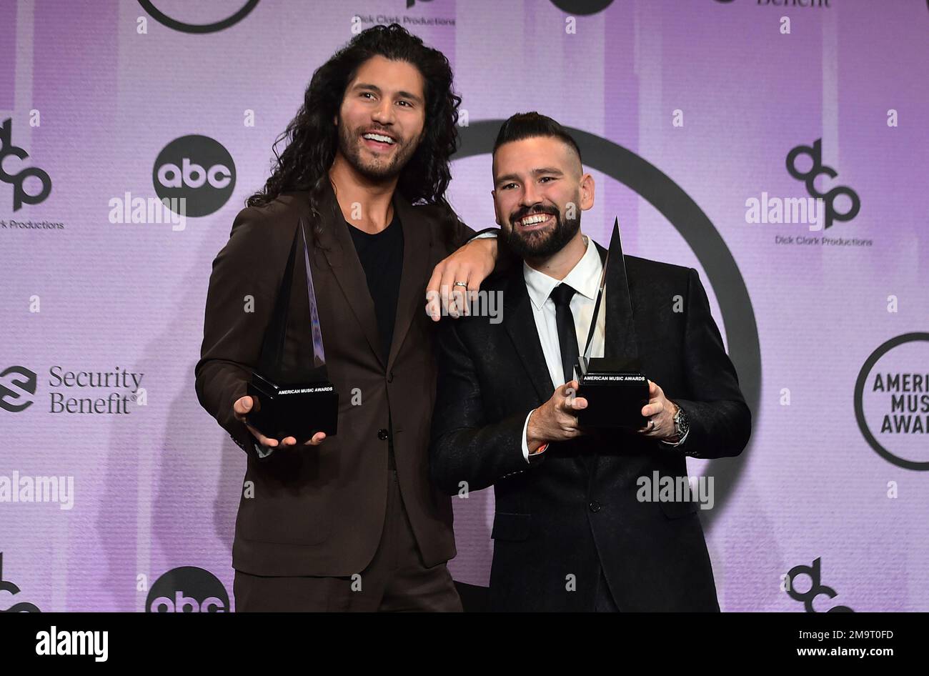 Dan Smyers, left, and Shay Mooney of Dan + Shay pose in the press room ...