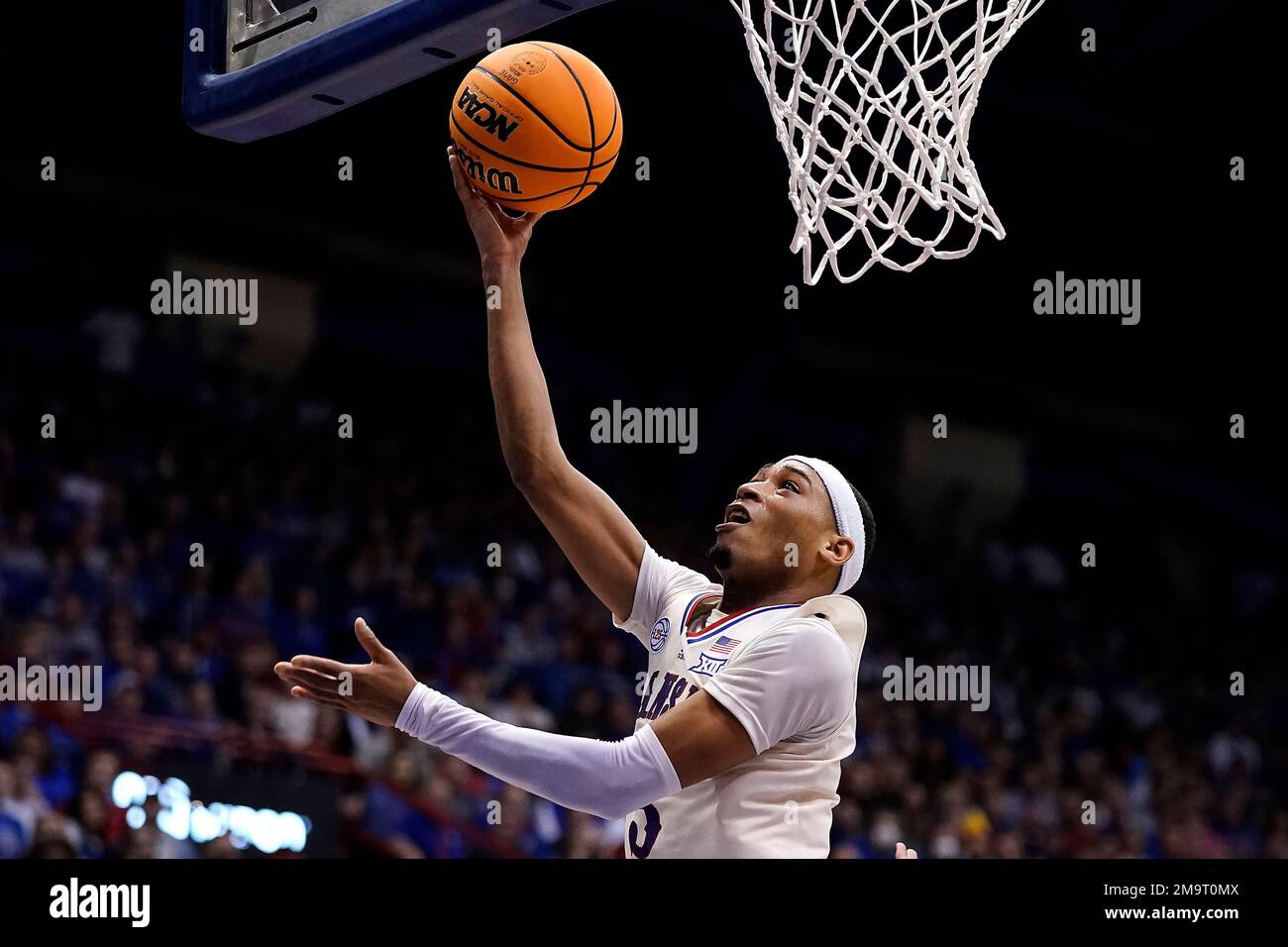 Kansas guard Dajuan Harris Jr. puts up a shot during the second half of ...