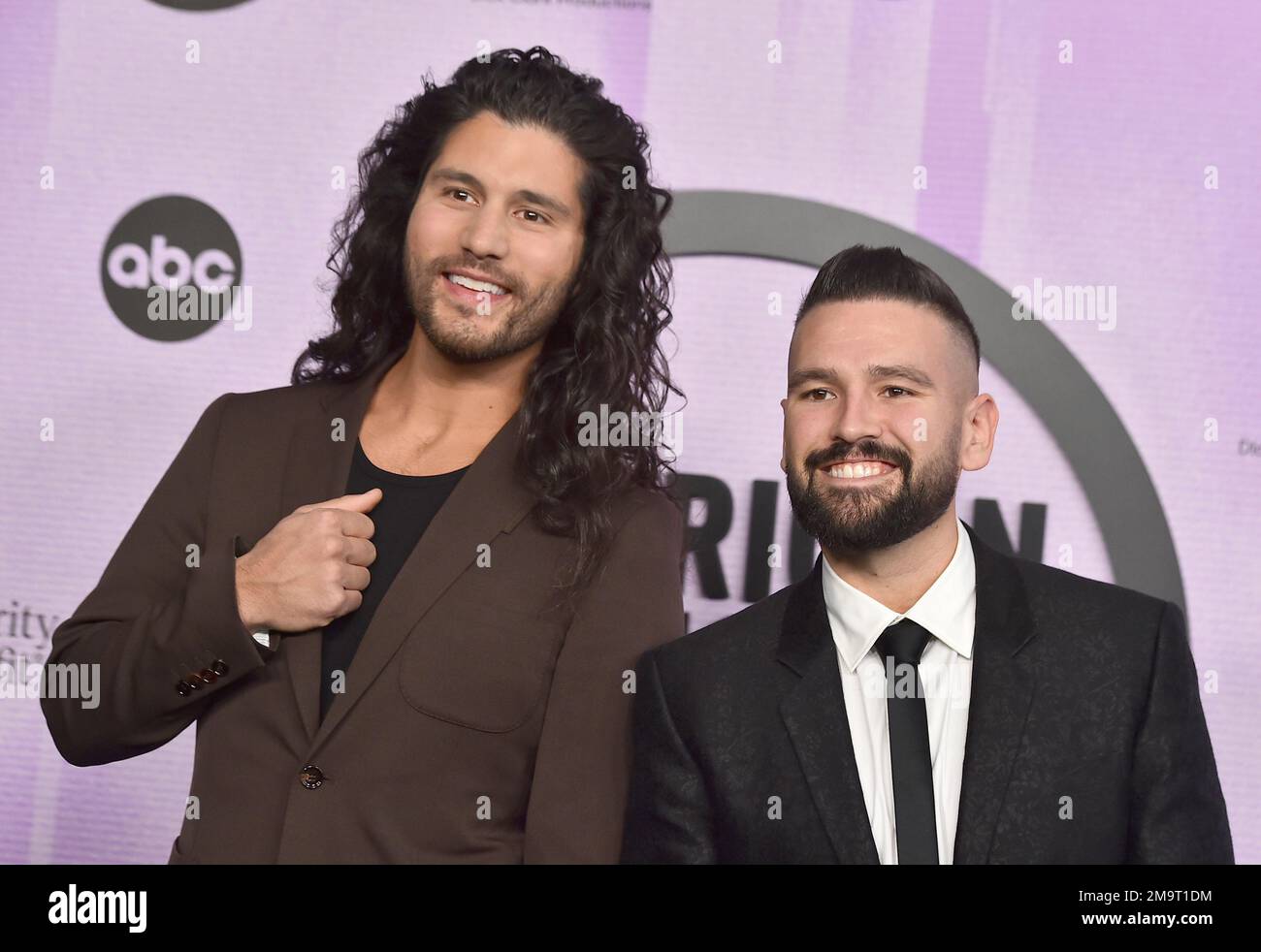 Dan Smyers, left, and Shay Mooney of Dan + Shay arrive at the American ...