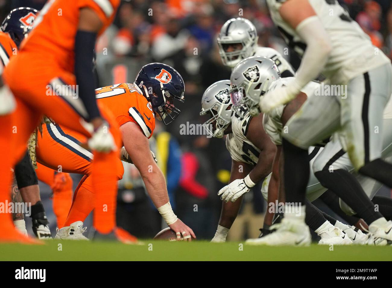 The Denver Broncos line up against the Las Vegas Raiders during the ...