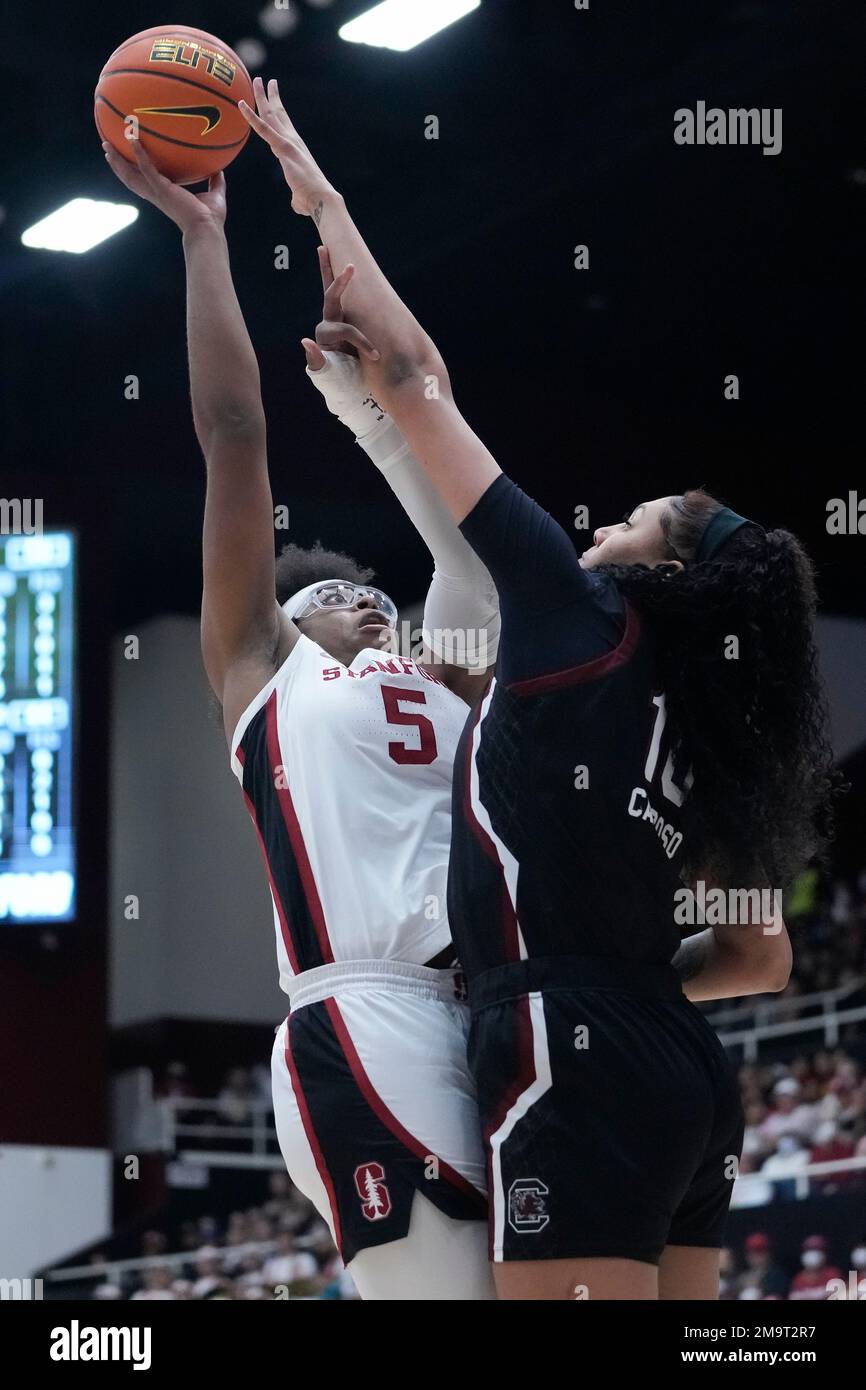 Stanford forward Francesca Belibi (5) shoots over South Carolina center ...