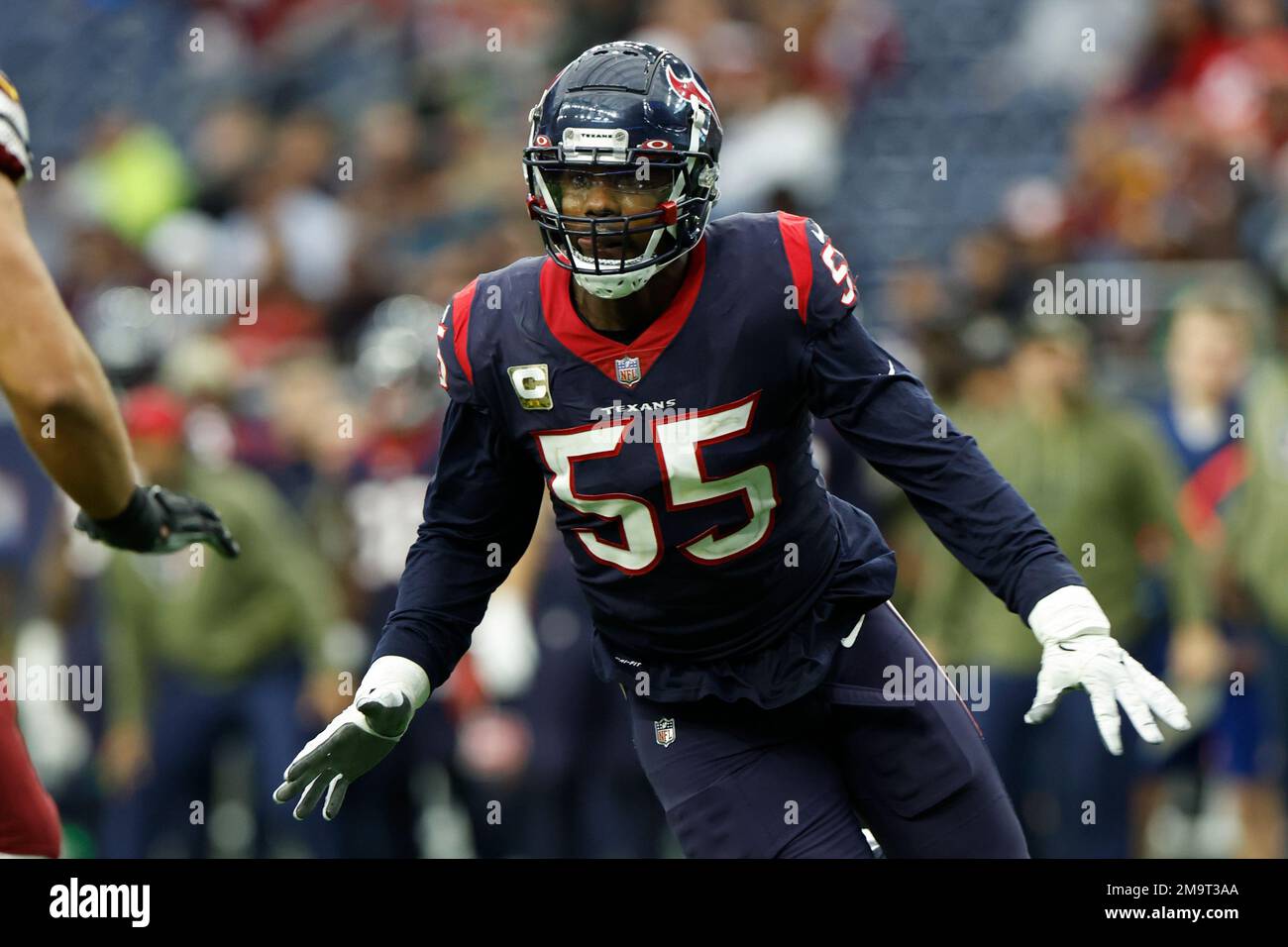 Houston Texans defensive lineman Jerry Hughes (55) rushes during an NFL ...