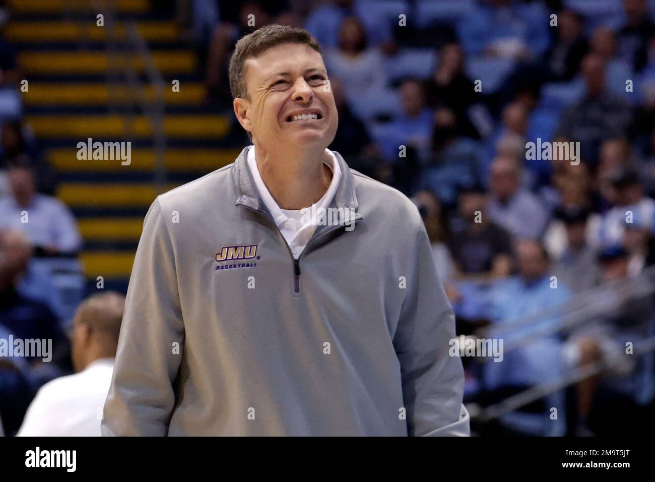 James Madison head coach Mark Byington reacts to a play during the ... James Madison head coach Mark Byington reacts to a play during the ...