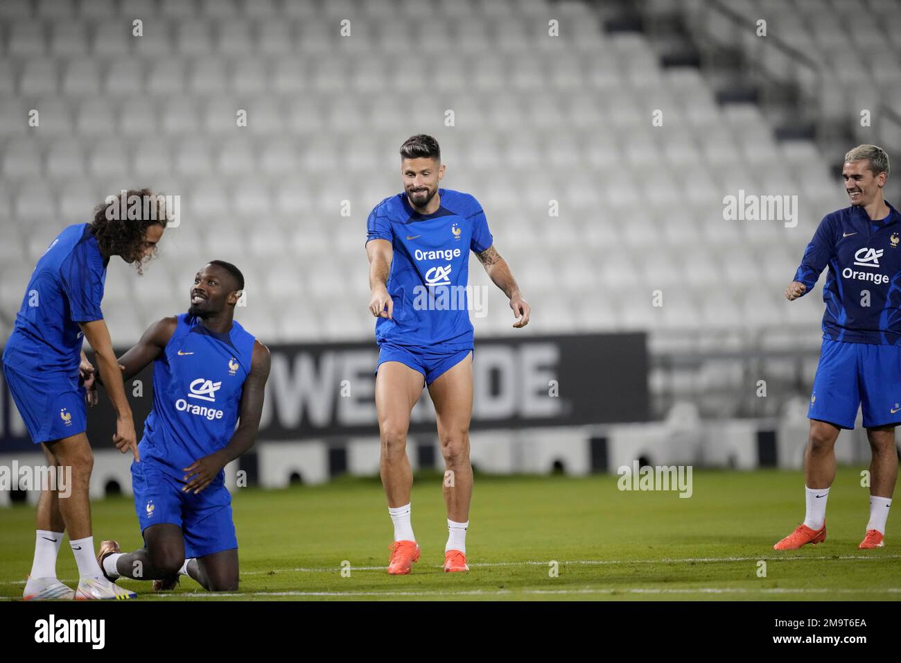 From left, France's Matteo Guendouzi, Marcus Thuram, Olivier Giroud ...