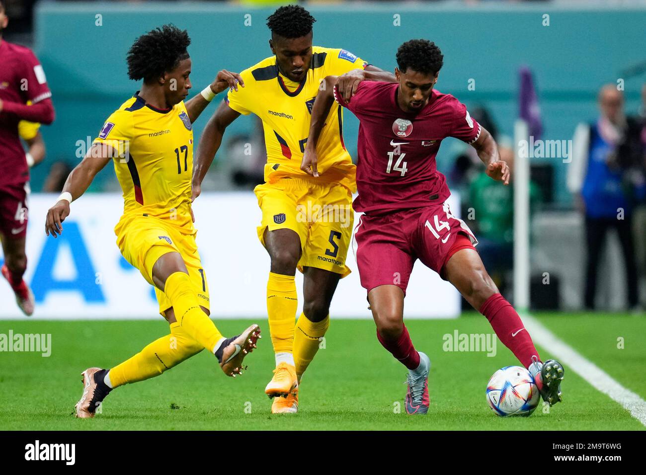 Ecuador's Jose Cifuentes, center, and teammate Angelo Preciado, left ...