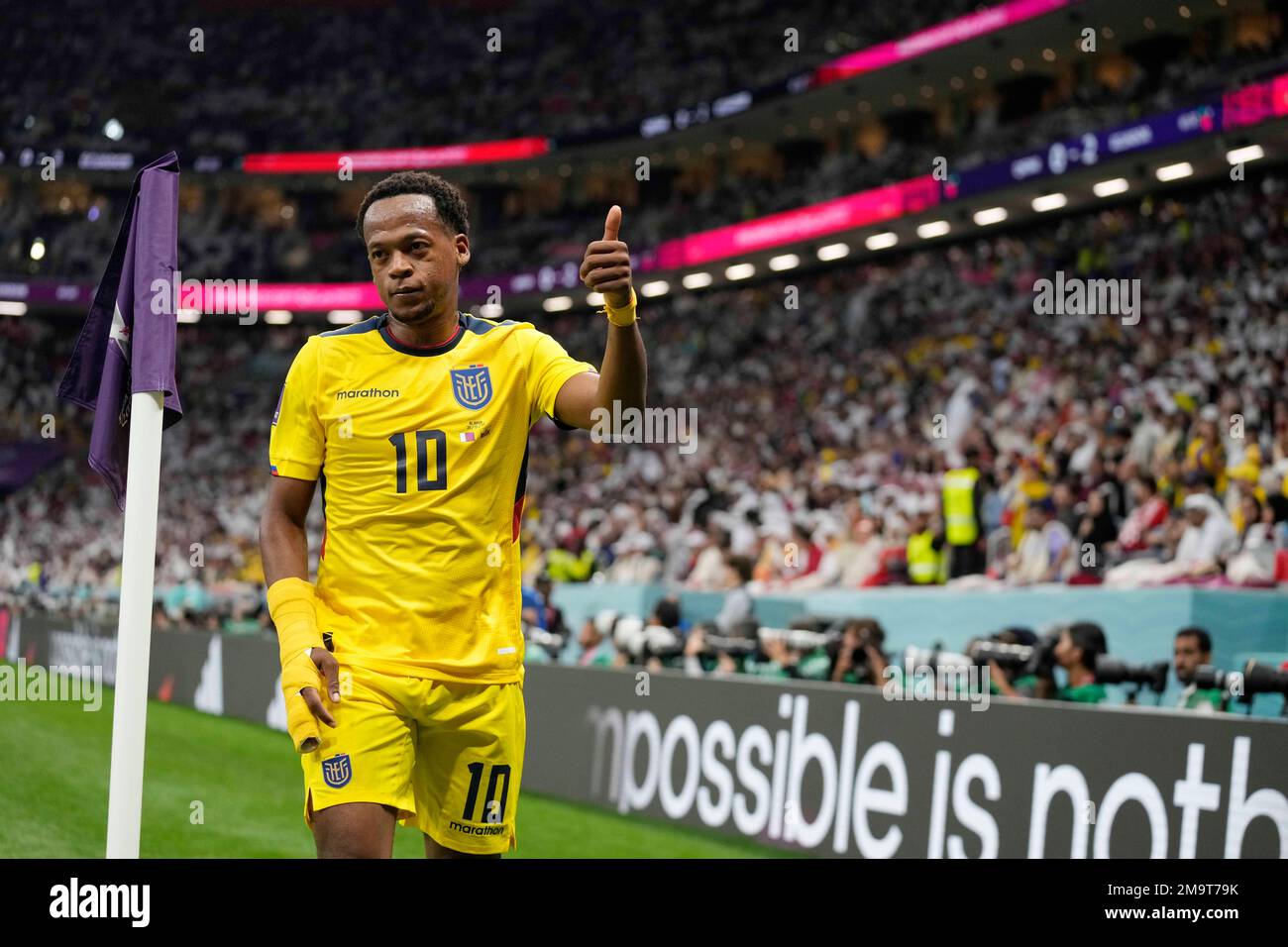 Ecuador's Romario Ibarra thumbs up as he leaves the pitch replaced by ...