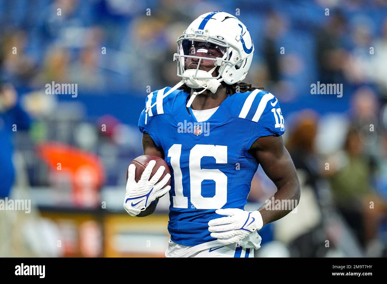 Indianapolis Colts wide receiver Ashton Dulin (16) makes a catch before ...