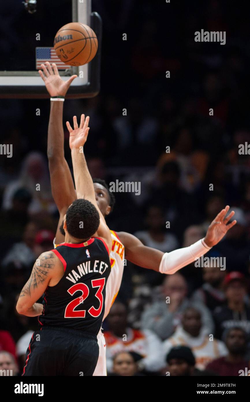 Toronto Raptors guard Fred VanVleet shots a floater over Atlanta Hawks ...