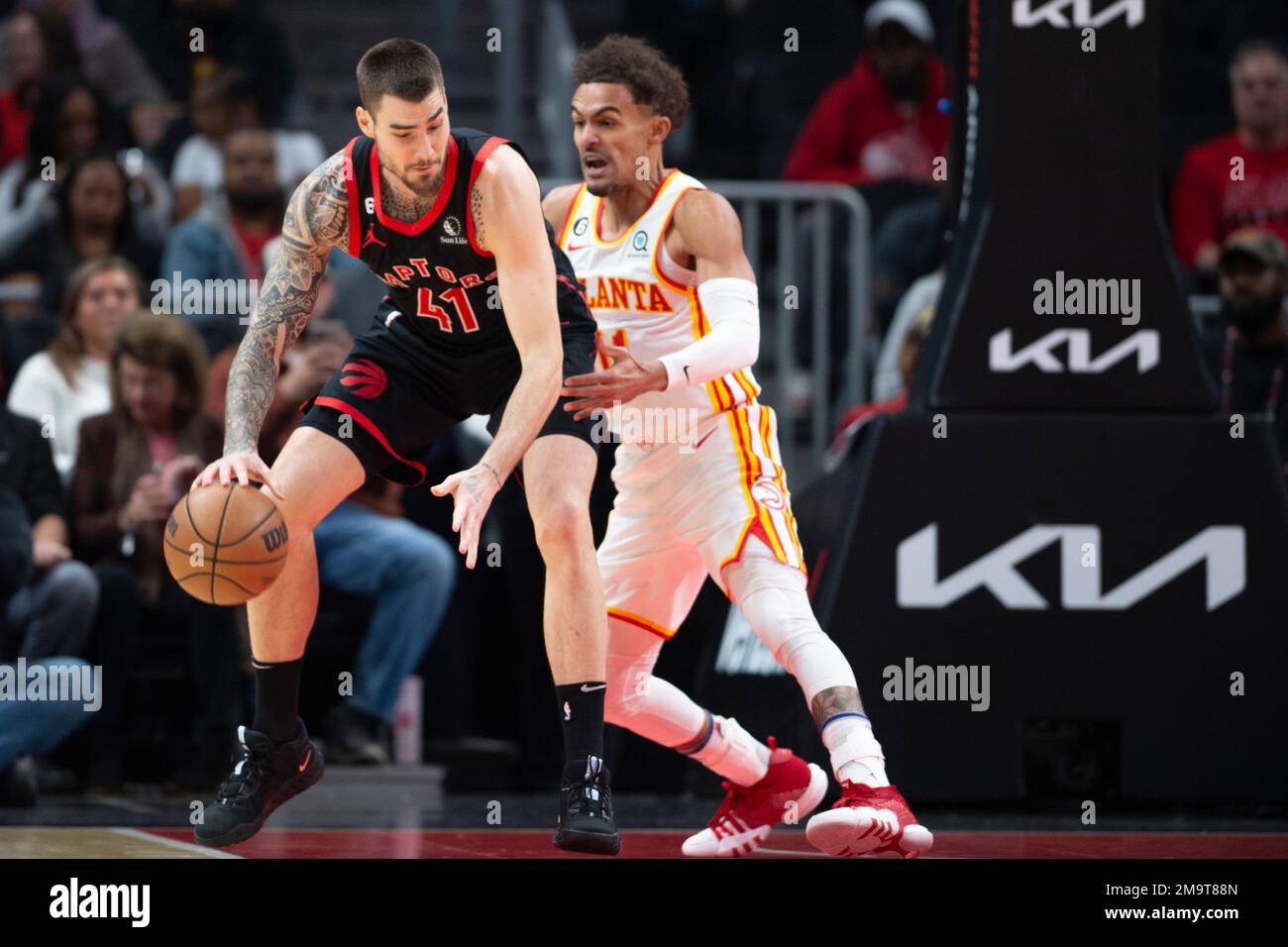 Toronto Raptors' forward Juancho Hernangomez dribbles against Atlanta ...