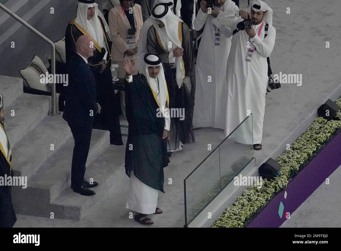 The Emir of Qatar, Sheikh Tamim bin Hamad Al Thani waves before the ...