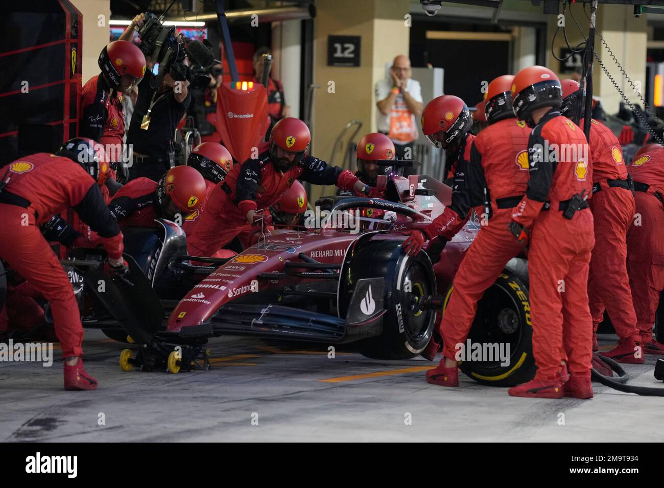 Ferrari driver Charles Leclerc of Monaco makes a pit stop during the ...