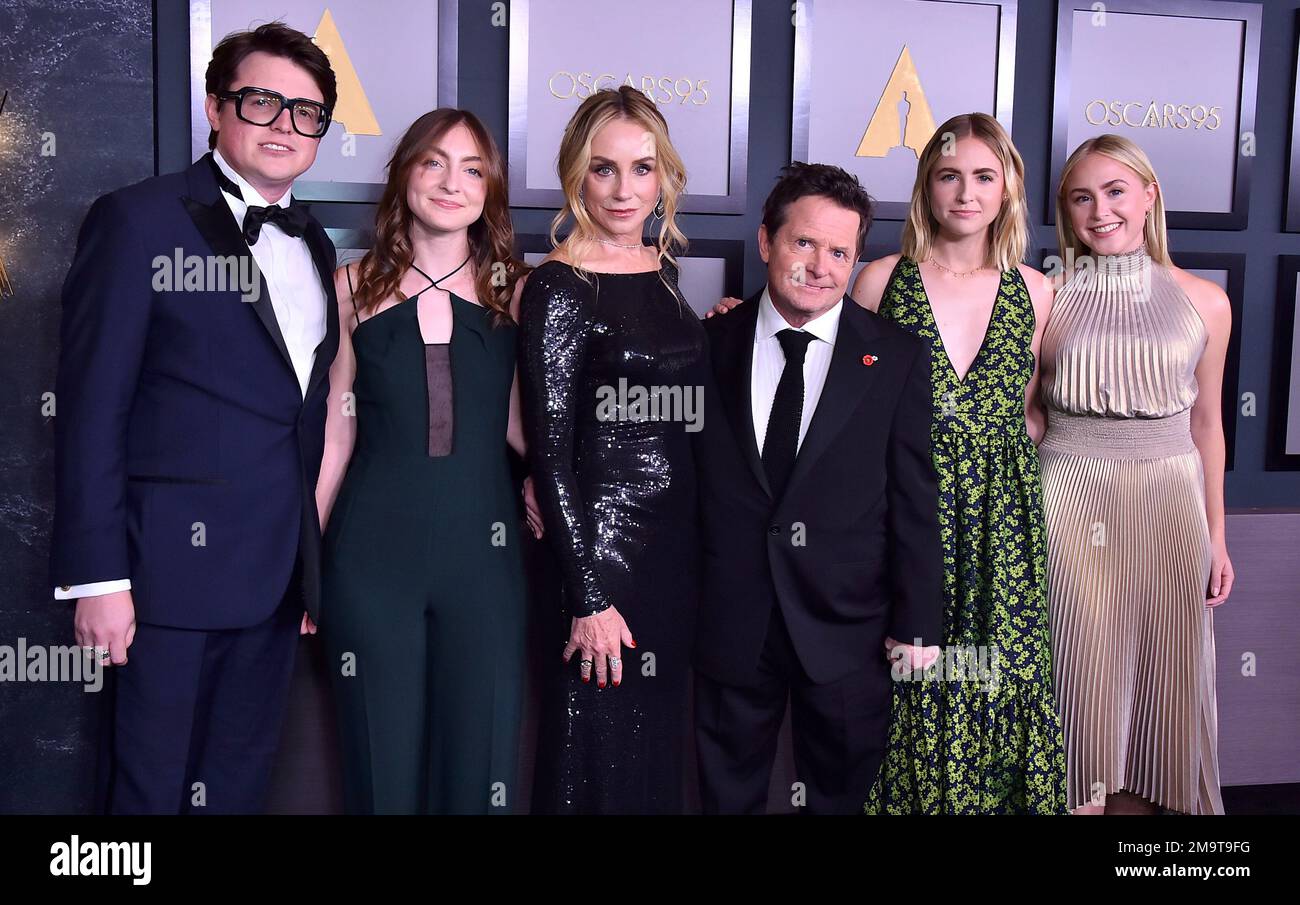 From left, Sam Fox, Esme Fox, Tracy Pollan, Michael J. Fox, Schuyler ...