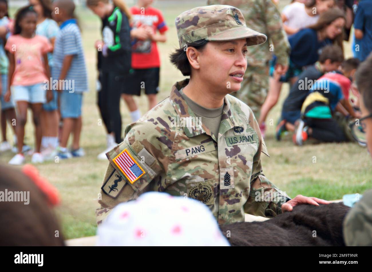 Command Sgt. Major Dina Pang, 120th Infantry Brigade briefs the ...