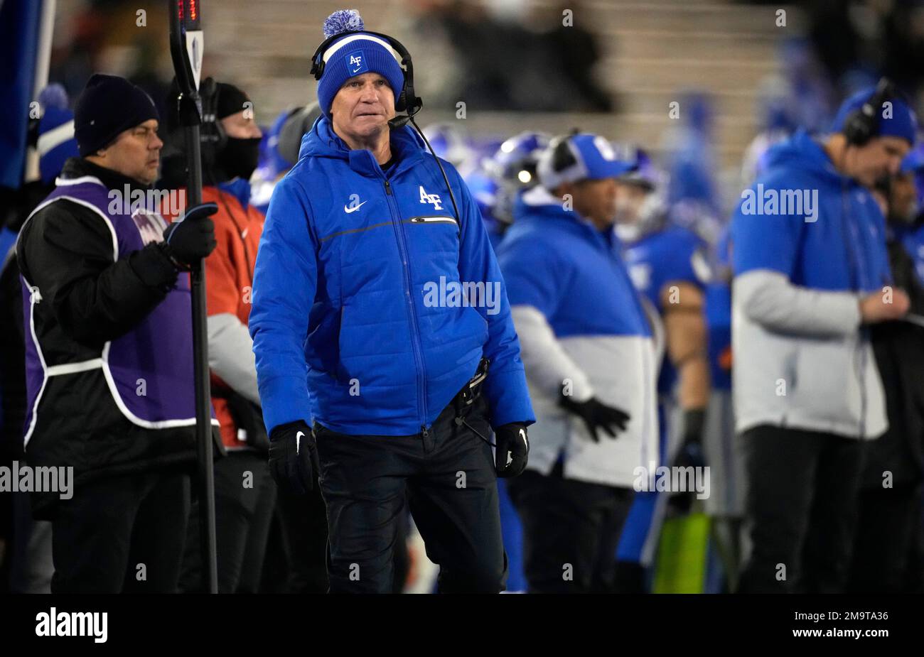 Air Force coach Troy Calhoun watches during the second half of the team ...