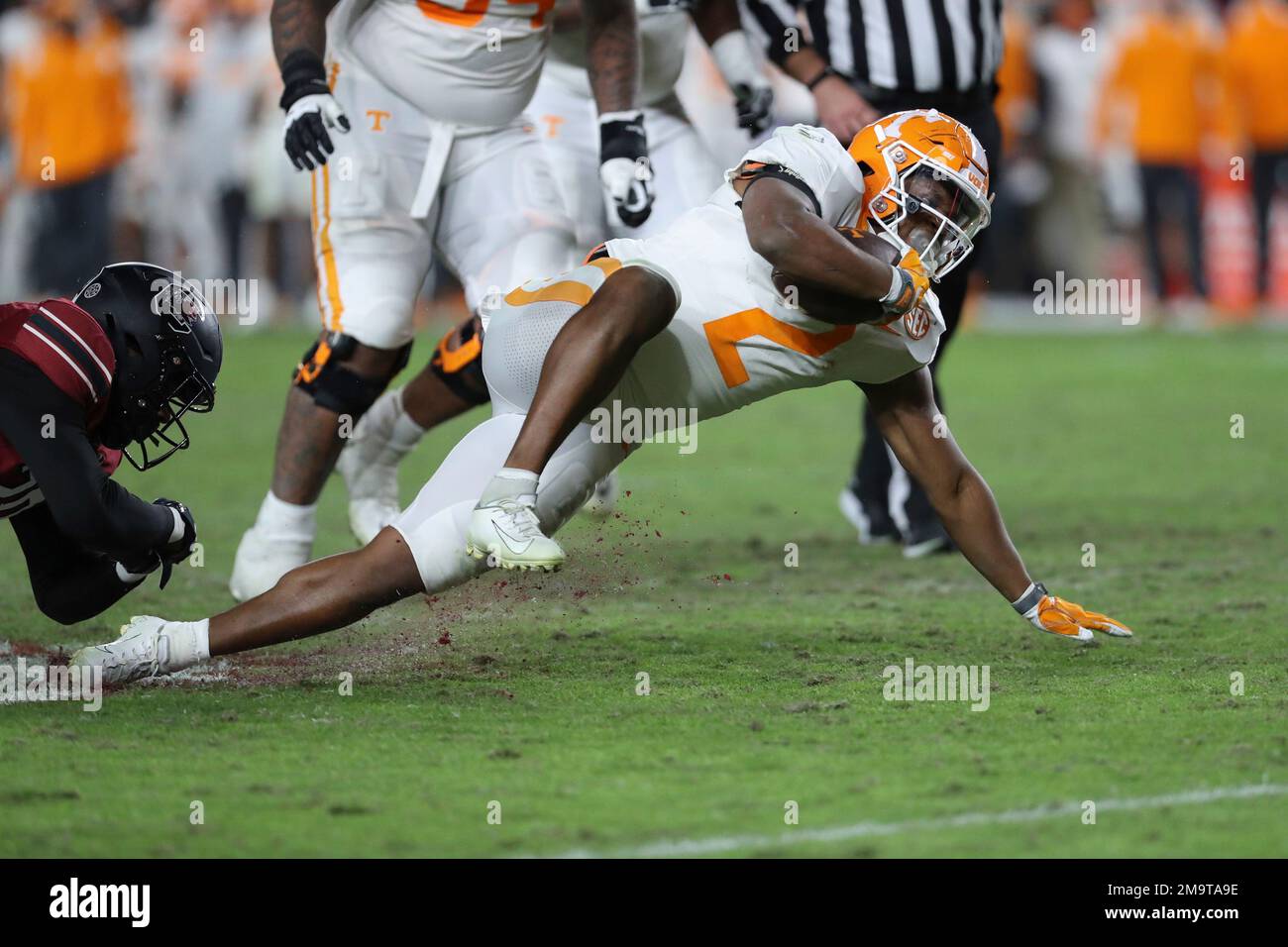 Tennessee running back Jabari Small (2) dives forward during the second ...