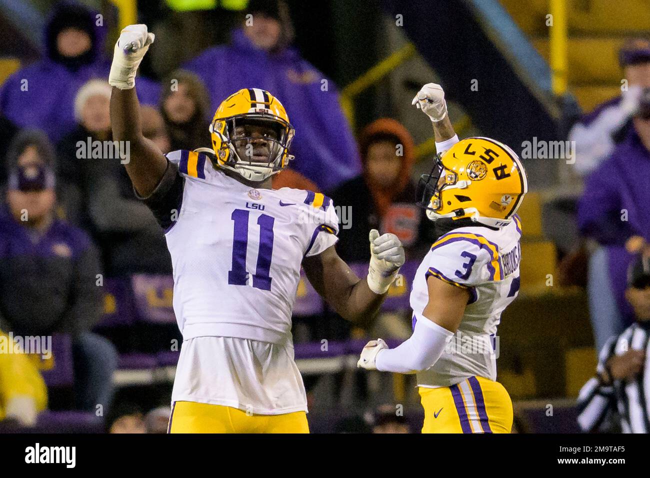 LSU defensive end Ali Gaye (11) celebrates a sack of UAB quarterback ...