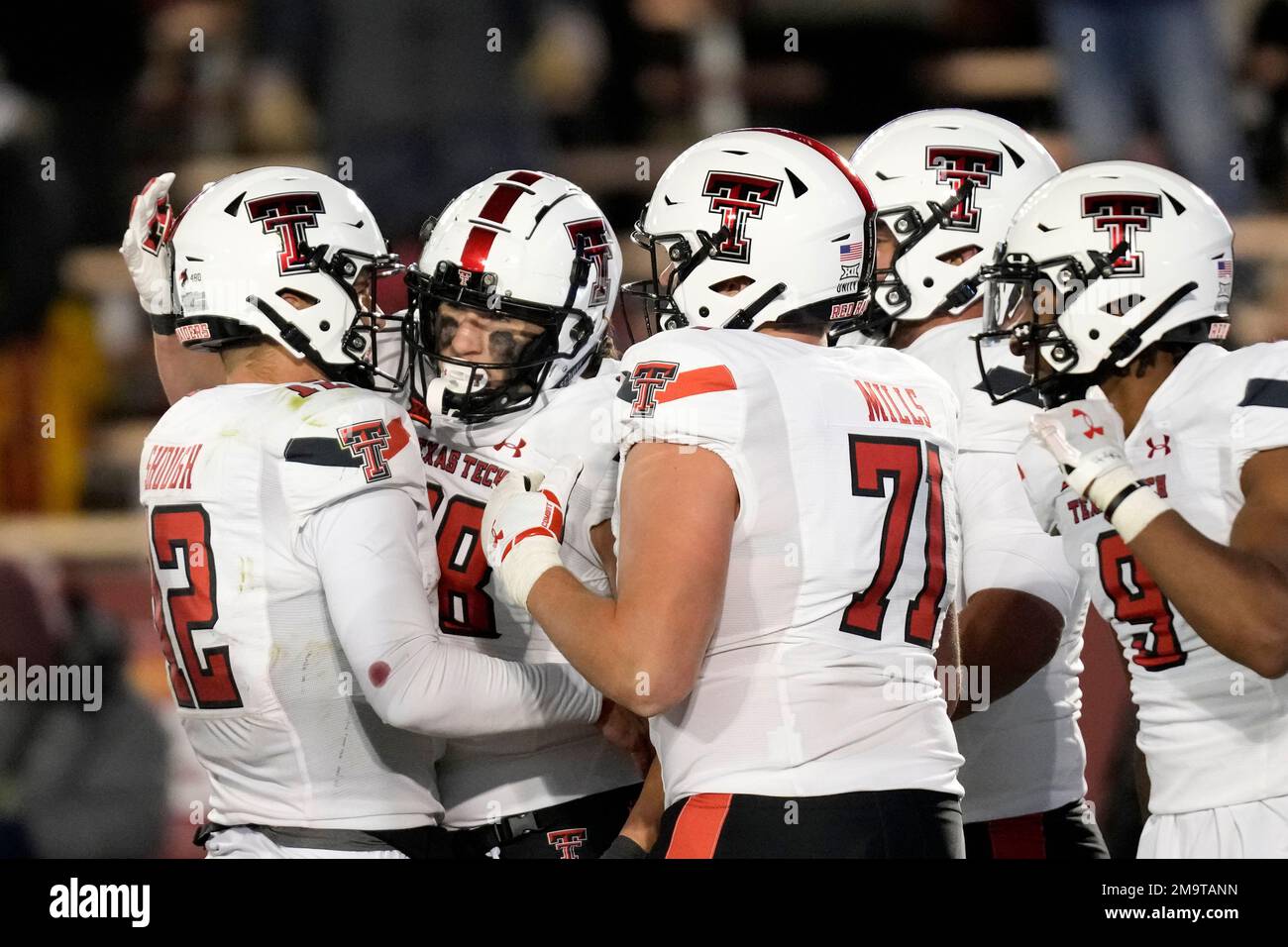 Texas Tech tight end Baylor Cupp, second from left, celebrates with ...