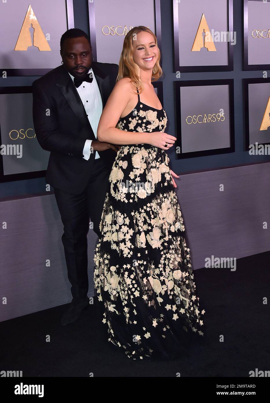 Brian Tyree Henry, left, and Jennifer Lawrence arrive at the Governors ...