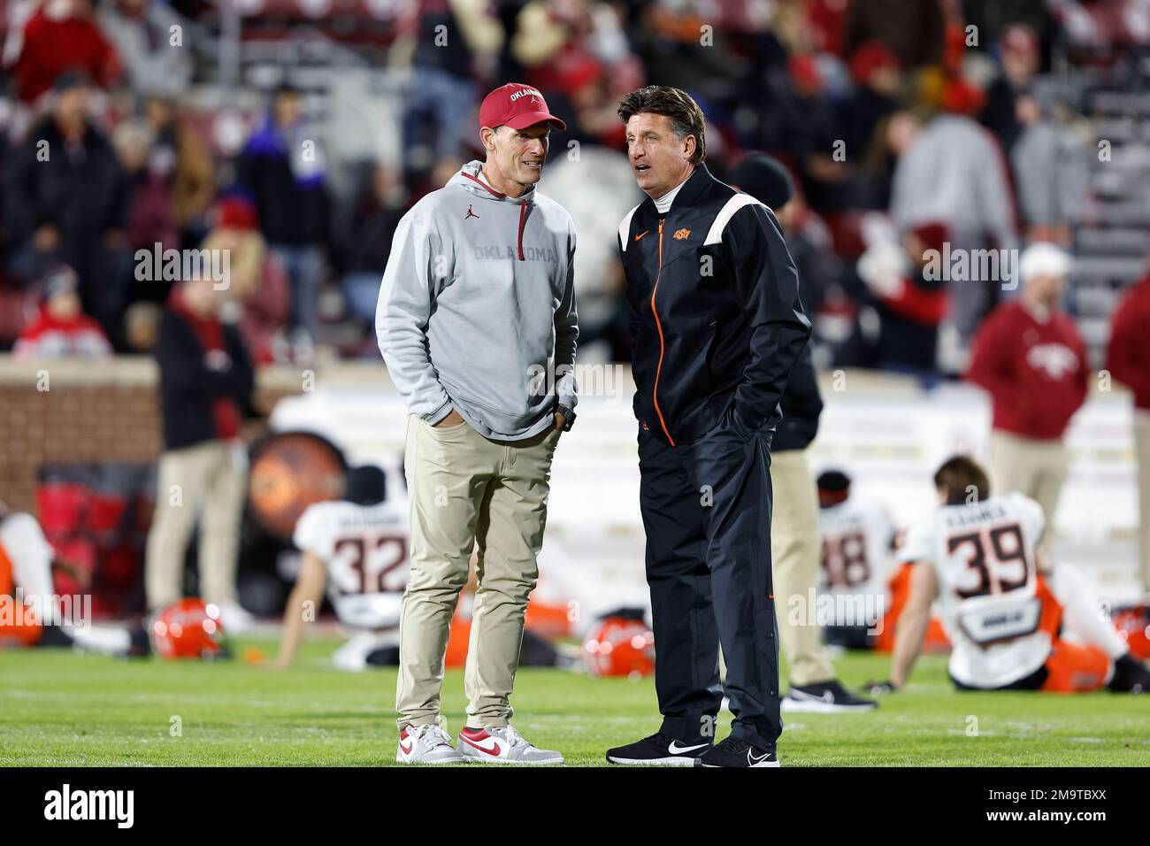 Oklahoma head coach Brent Venables, left, and Oklahoma State head coach ...