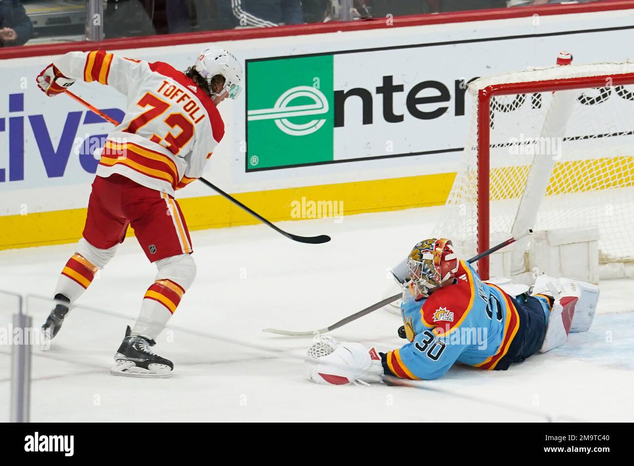 Florida Panthers goaltender Spencer Knight (30) stops a shot on goal by ...