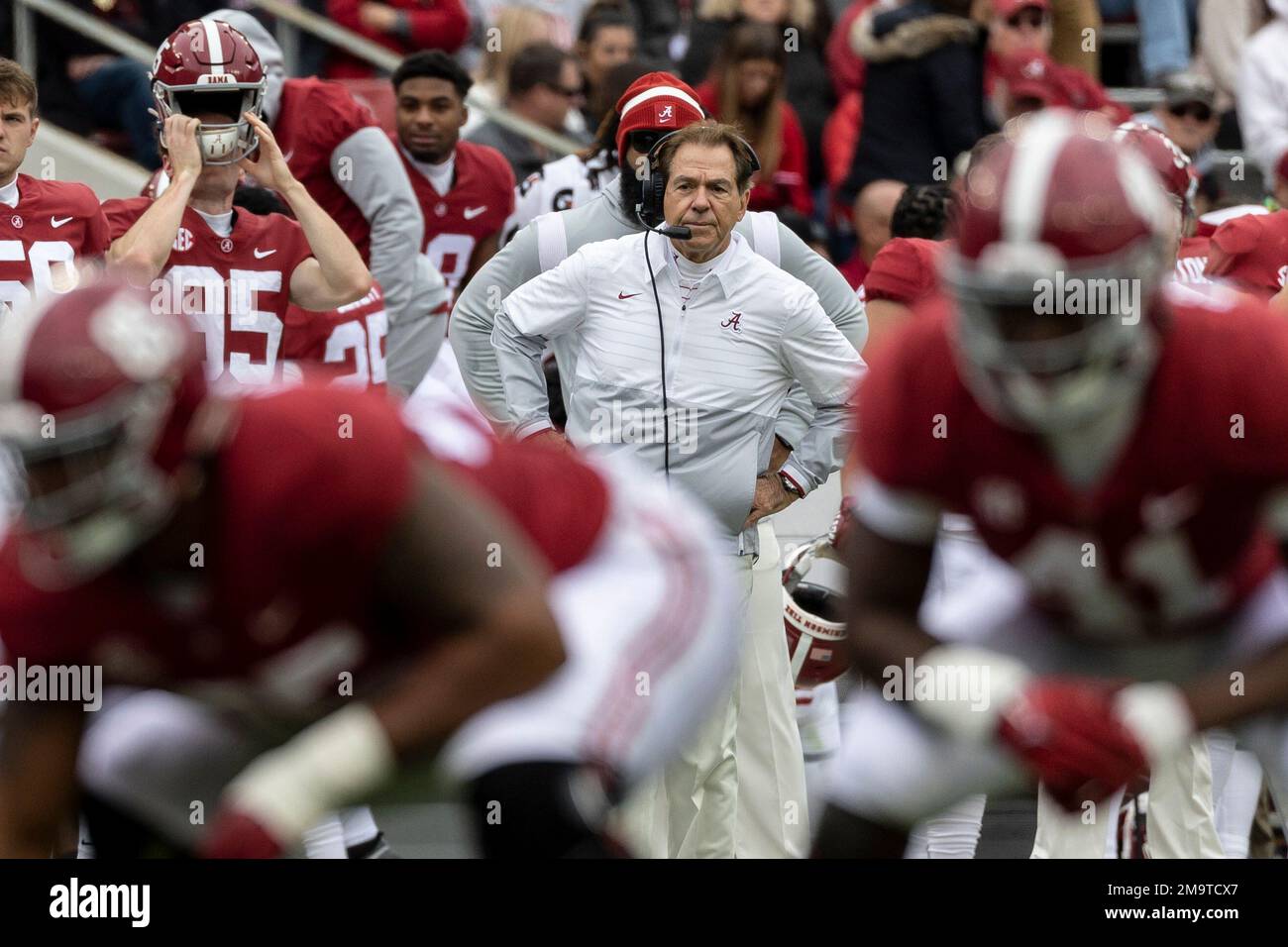 Alabama head coach Nick Saban looks on from the sideline during the ...