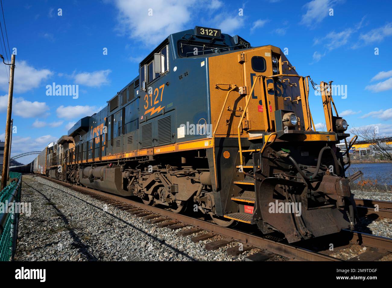 A CSX freight train sits on a siding in downtown Pittsburgh Saturday ...