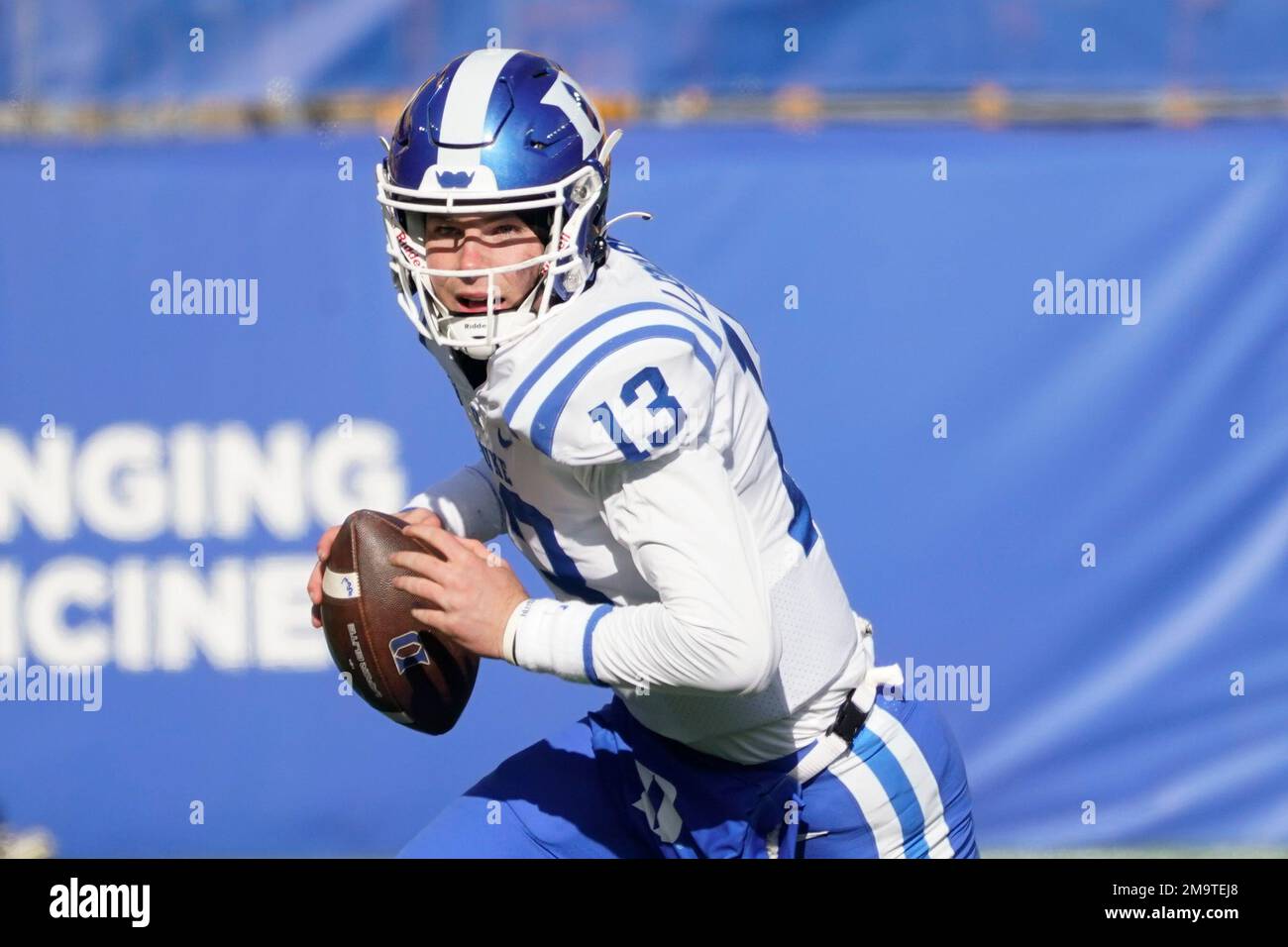 Duke quarterback Riley Leonard (13) scrambles against Pittsburgh during ...