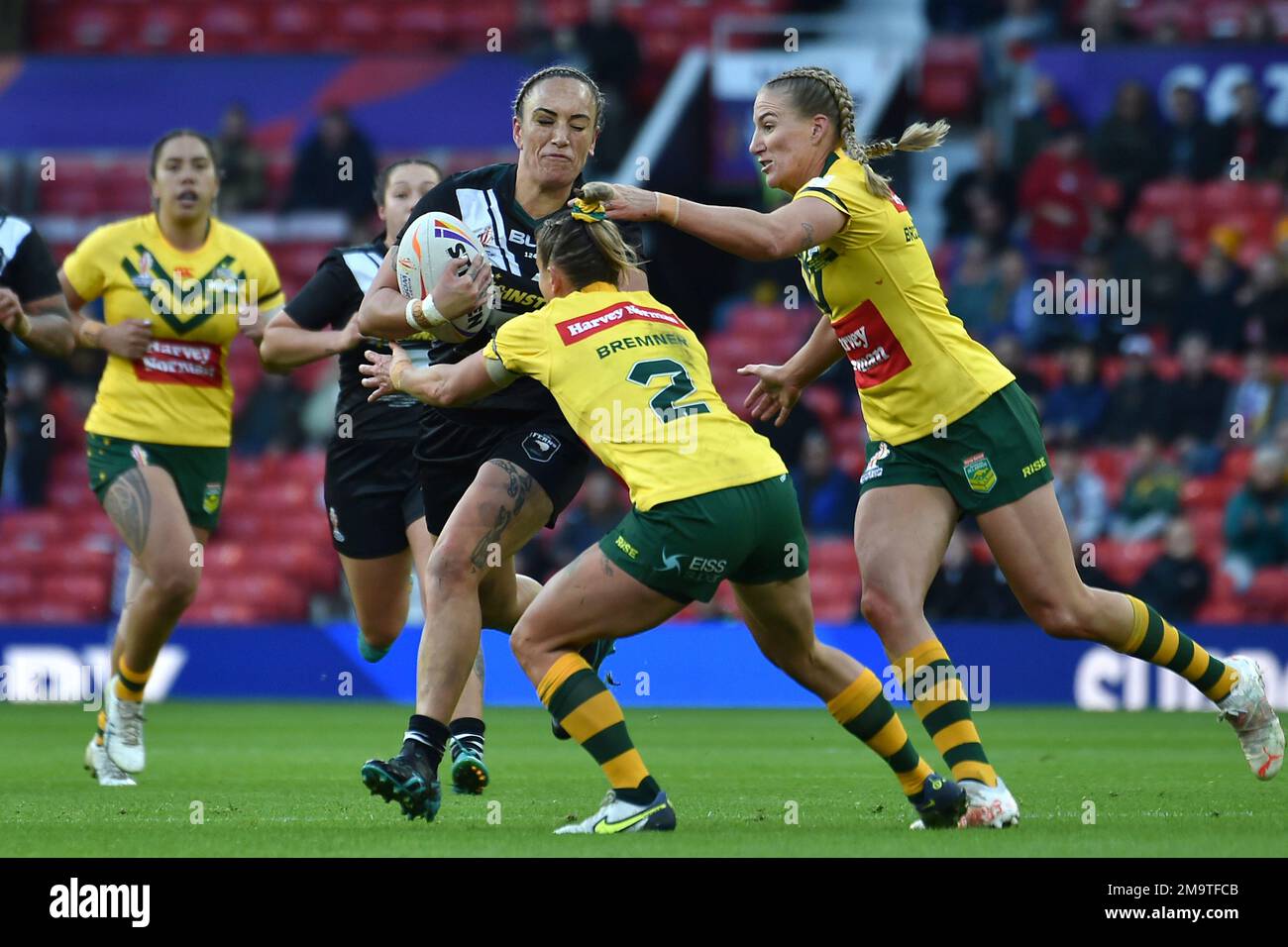 New Zealands Krystal Rota Is Tackled By Australias Sammy Bremner