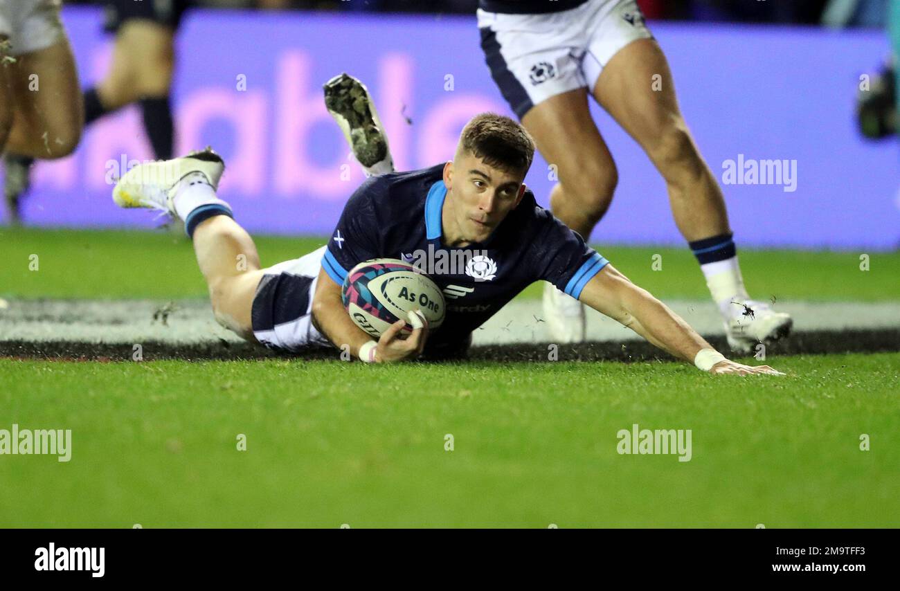 Scotland's Cameron Redpath scores his try during the rugby union ...