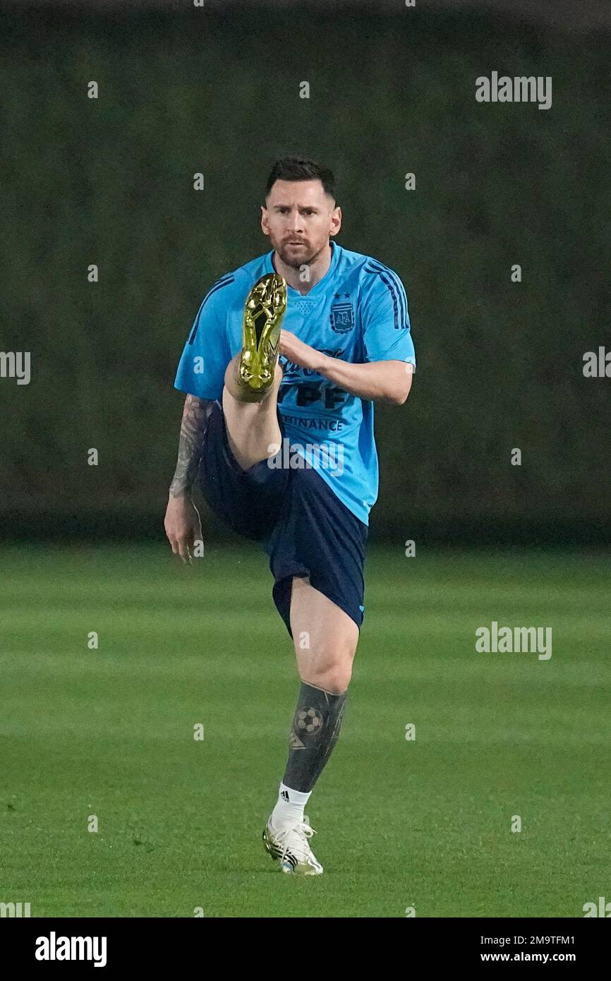 Lionel Messi stretches during a training session of Argentina's ...