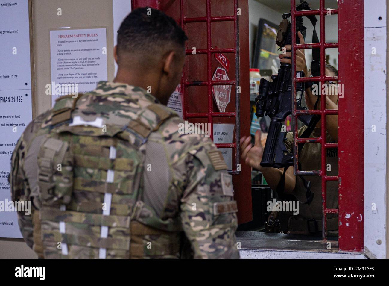 Members of the 386th Expeditionary Security Forces Squadron are issued ...