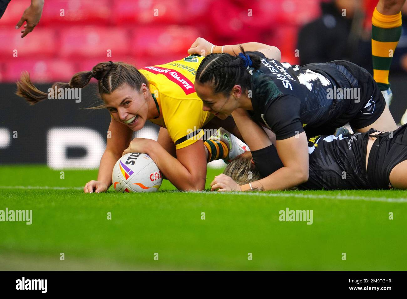Australia's Jessica Sergis scores her side's first try during the Women ...