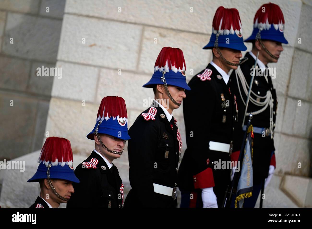 Guards wait outside the Monaco Palace as part of ceremonies marking National Day, in Monaco ...
