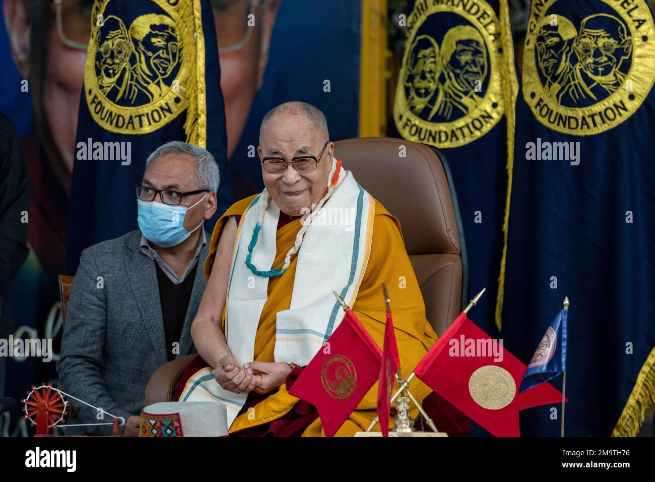 Tibetan spiritual leader the Dalai Lama smiles as he attends a ceremony ...