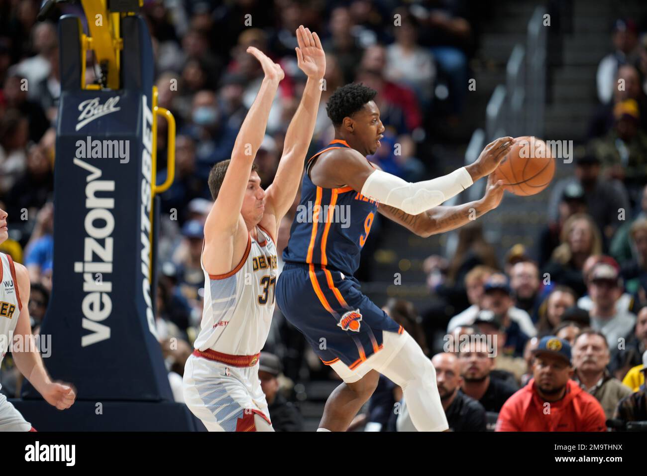 New York Knicks guard RJ Barrett (9) and Denver Nuggets forward Vlatko ...