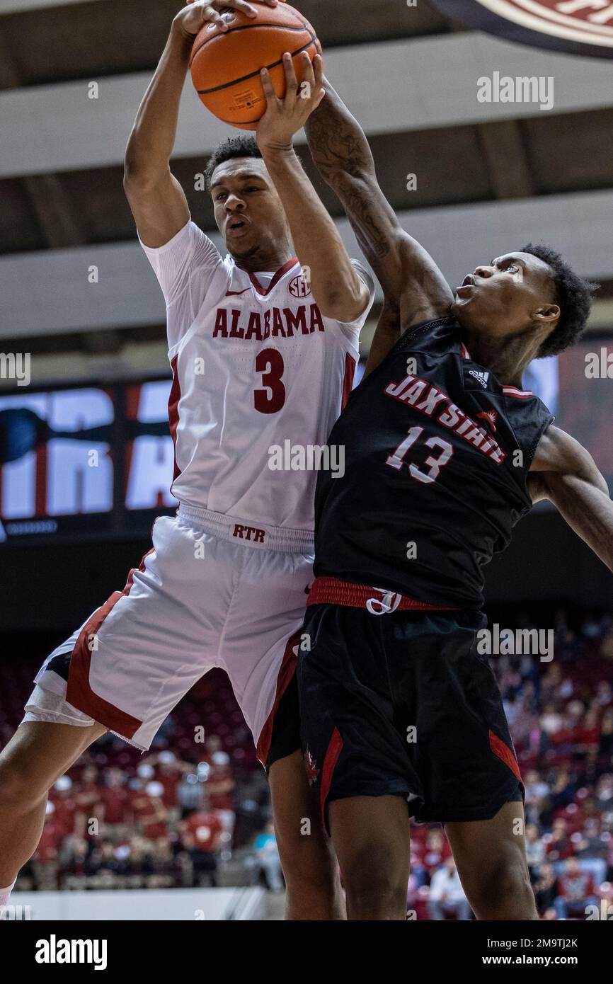 Alabama guard Rylan Griffen (3) draws a foul from Jacksonville State ...