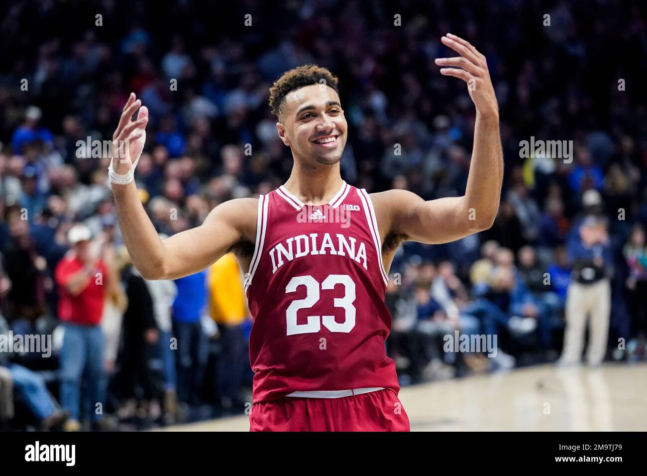 Indiana forward Trayce Jackson-Davis (23) celebrates Indiana's 81-79 ...