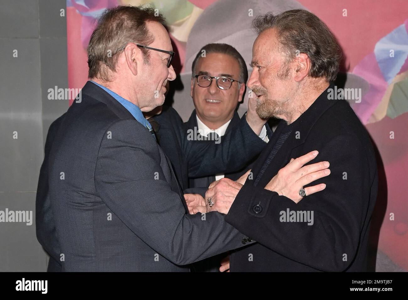 Kevin Spacey (l) and Franco Nero (r) attend the red carpet of the movie "L'uomo che disegnò Dio ...