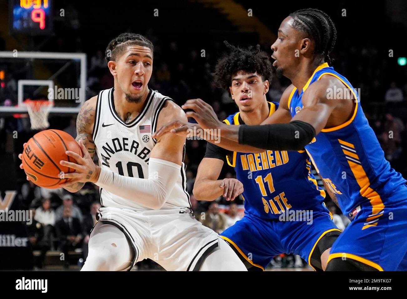 Vanderbilt forward Myles Stute (10) is defended by Morehead State's ...