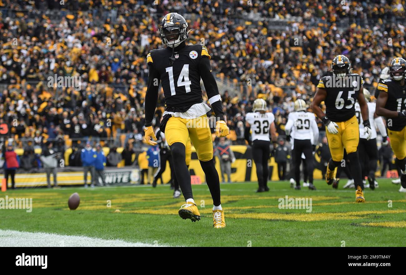 Pittsburgh Steelers wide receiver George Pickens (14) celebrates after ...