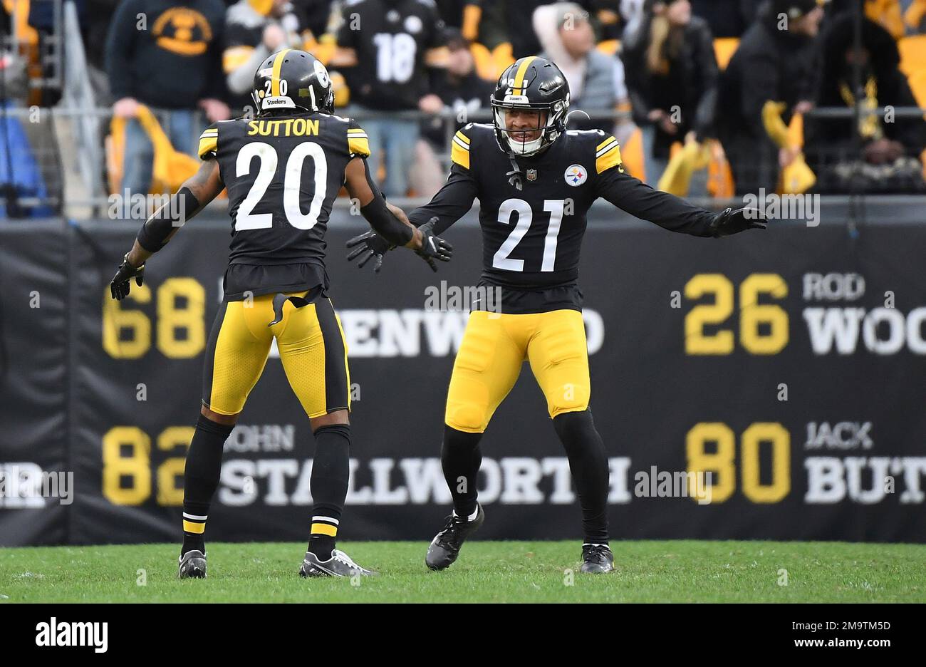 Pittsburgh Steelers safety Tre Norwood (21) celebrates with cornerback ...